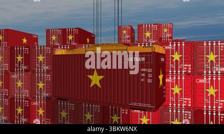 Vietnam export production and import cargo containers in row business ...