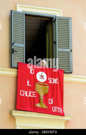 Pope Leo XIV looks out of the window of a helicopter as he arrives at ...