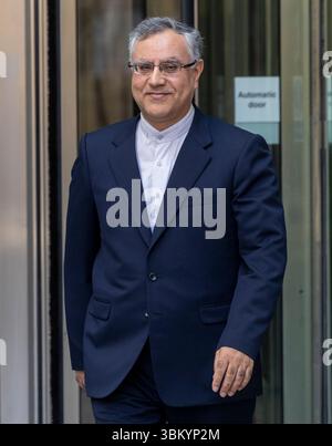 Iranian Ambassador to the UK Seyed Ali Mousavi leaving BBC Broadcasting ...