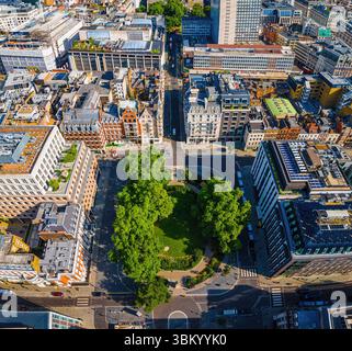 High-angle aerial image of Hanover Square, London, with lush trees ...