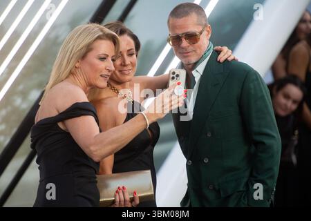 Rachel Brookes, Natalie Pinkham and Brad Pitt arriving for the “F1 ...
