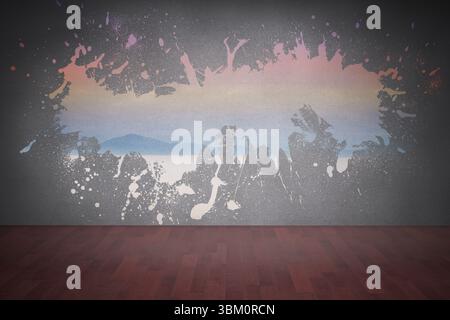 Splash on wall revealing desert landscape Stock Photo - Alamy