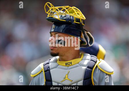 Milwaukee Brewers' William Contreras looks on during a baseball game ...