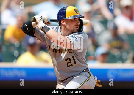 Milwaukee Brewers' Caleb Durbin at bat against the St. Louis Cardinals ...