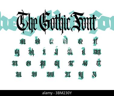 Gothic, English alphabet. Vector. Medieval Latin letters and numbers ...