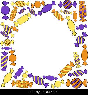 Candy shop round frame background with realistic fruit lollipops with ...