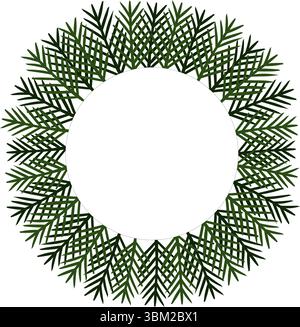 Pine tree branch circle frame in doodle style isolated on white ...