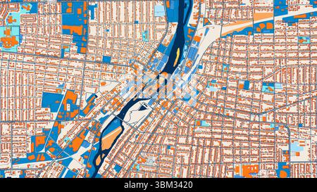 Colorful Aurora Art Map with Labels and Buildings with many details for ...