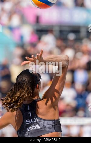Switzerland’s TANJA HUEBERLI (SUI) (1) serves during their Preliminary ...