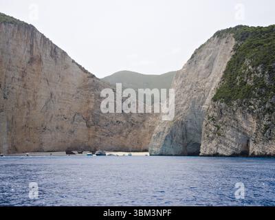 A panoramic view of the Navagio beach on a sunny day in Zakynthos ...