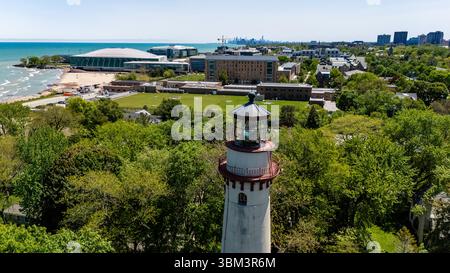 Aerial photograph of Grosse Point Lighthouse, Wilmette, Illinois ...