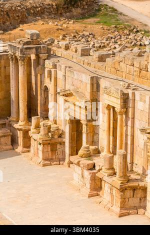 Jerash, Jordan close-up details of Roman amphitheater South Theatre in ...