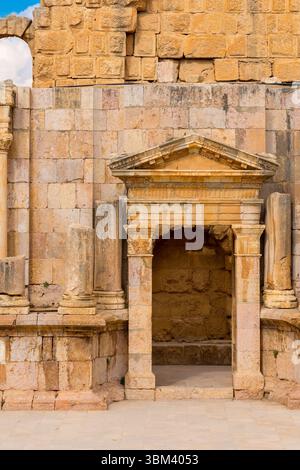 Jerash, Jordan close-up details of Roman amphitheater South Theatre in ...