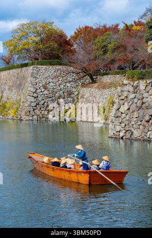 Traditional Japanese row boat, Himeji castle moat, Himeji, Japan ...