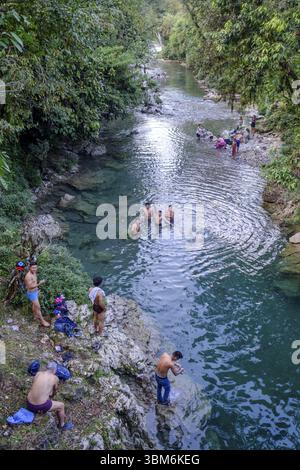 bathers in the river Cuatro Chorros, Lancetillo-La Parroquia, Zona ...