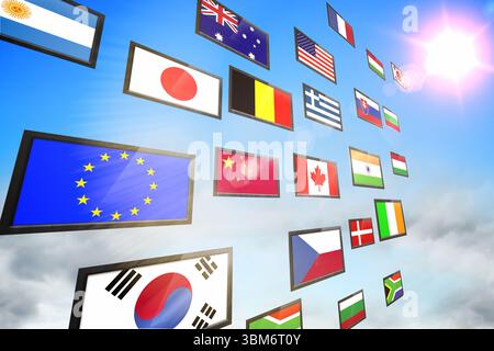 Screen collage showing international flags Stock Photo - Alamy