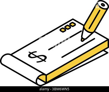 Signing a checkbook simple line drawing icon, illustration of ...