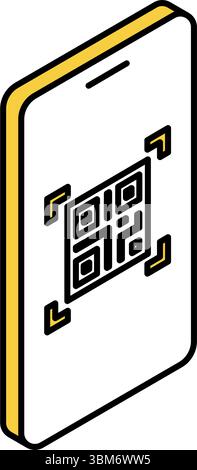 Smartphone displaying QR code simple line drawing icon, illustration of ...