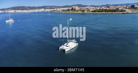 catamaran anchored in the bay of Palma, Palma, Mallorca, Balearic ...