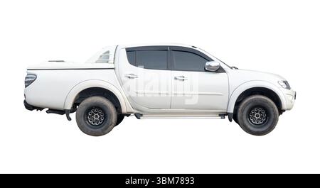 Right side view of white pickup truck is isolated on white background ...