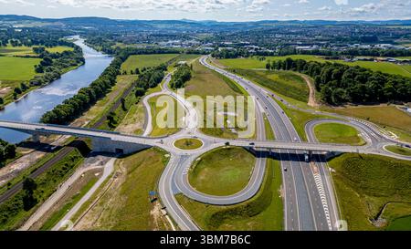 Aerial drone view of the cross Tay road link and Destiny Bridge, Perth ...