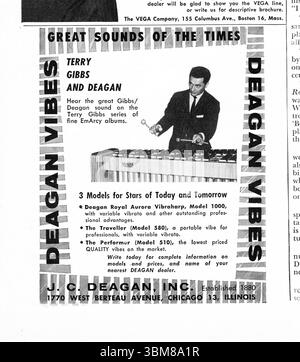 An advertisement for Deagan vibes featuring jazz star Red Norvo. From a ...