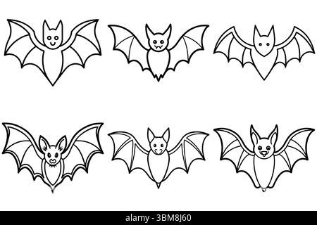 Collection of Vector Bat Outline Art. Set of Isolated Animal Coloring ...