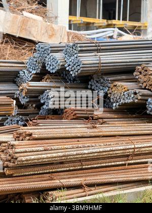 Tied bundle of steel bars reinforcement ready for installation ...