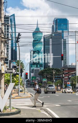The Calle 50 with the iconic Pandora Tower (F&F Tower) in sight. Panama ...