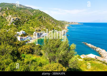 Therma, Ikaria spa townscape at island of Greece longevity blue zone of ...