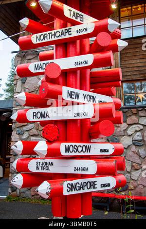 World City Distances Signs in Rovaniemi - Finland Stock Photo - Alamy