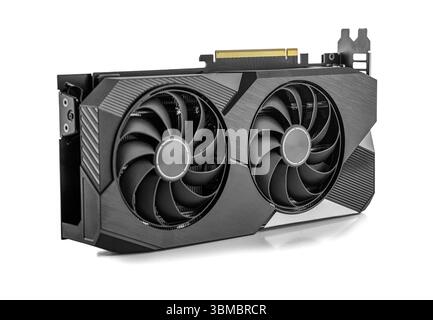 High-performance black dual-fan graphics card isolated on a white ...