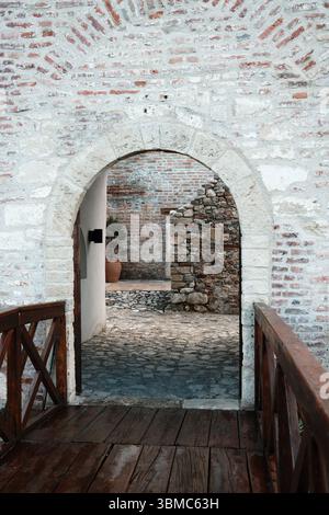 Restored wall and gate entrance of Fetislam Fortress under a dramatic ...