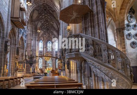 Pulpit with depiction of a dove in the pulpit lid in the Protestant ...