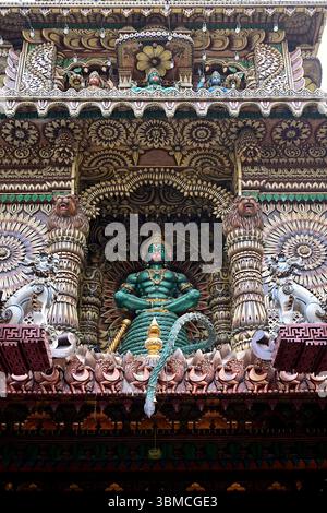 Ornate facade of the Sree Veera Hanuman Temple, a cultural and artistic ...