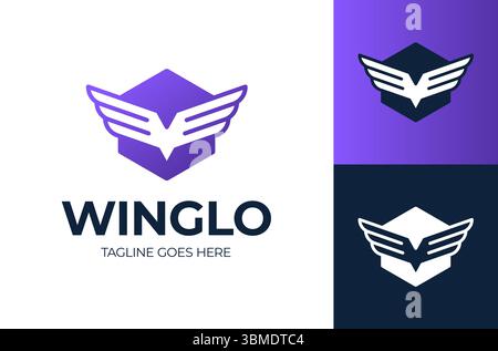 wing hexagon logo. wing tech logo vector icon illustration. Fly wings ...