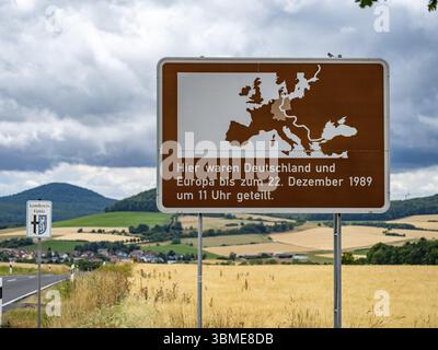 A sign on the border between Geisa in Thuringia and Rasdorf in Hesse ...