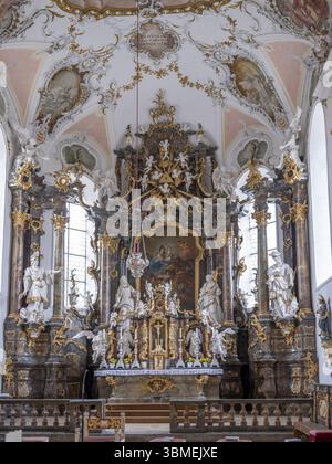 Rococo church of St. Ulrich, interior with ceiling fresco by Johann ...