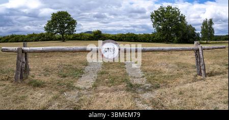 Barrier, turnpike with stop sign in Russian at the Point Alpha memorial ...