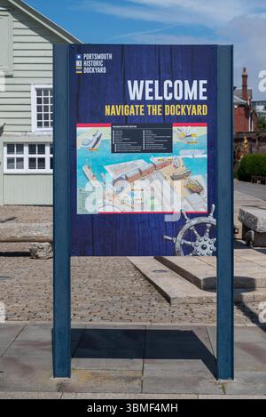 Visitor guide map near the entrance to Portsmouth's Historic Dockyard ...