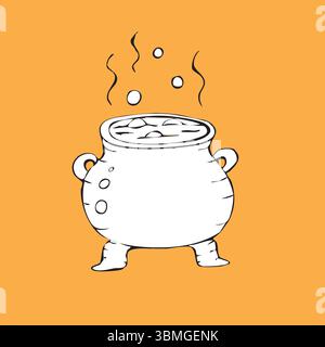 Boiling witch's cauldron hand drawn ink sketch. Engraving style vector ...