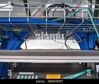 Copper cable infrastructure mounted on the metal wired trays Stock ...