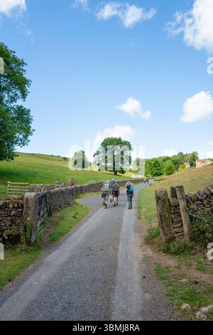 Visitors walking along farm track in Gorreana Chá tea plantation, Sao ...