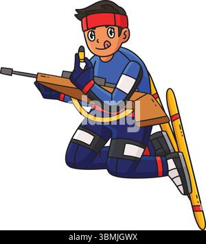 Biathlon Male Biathlete Skiing Colored Cartoon Stock Vector Image & Art ...