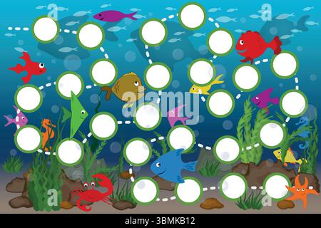 Roll-and-Move Game UnderSea Template. Board game for children Stock ...