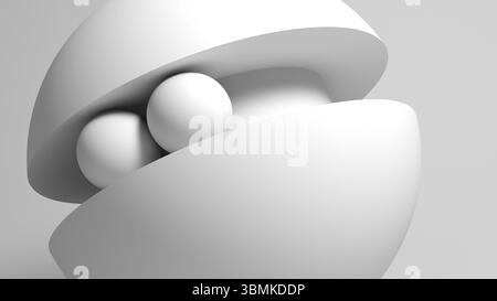 White composition featuring spheres and geometric shapes, emphasizing ...