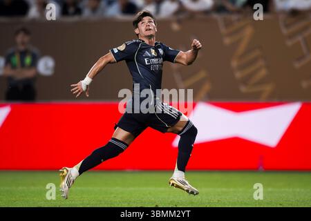 Fran Garcia of Real Madrid CF celebrates after scoring a goal during ...