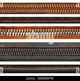 Metal zip on a gray brown fabric stock Stock Photo - Alamy
