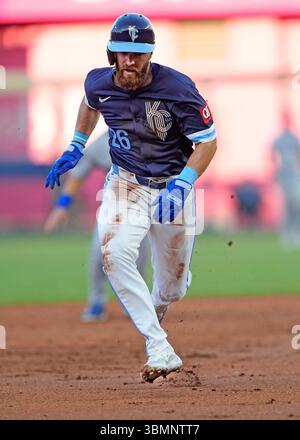 Kansas City Royals John Rave runs after hitting his second home run, in ...