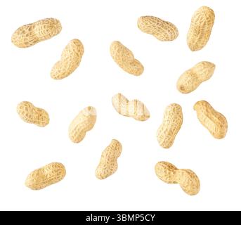 different shapes shelled peanuts isolated on white background. peanuts ...